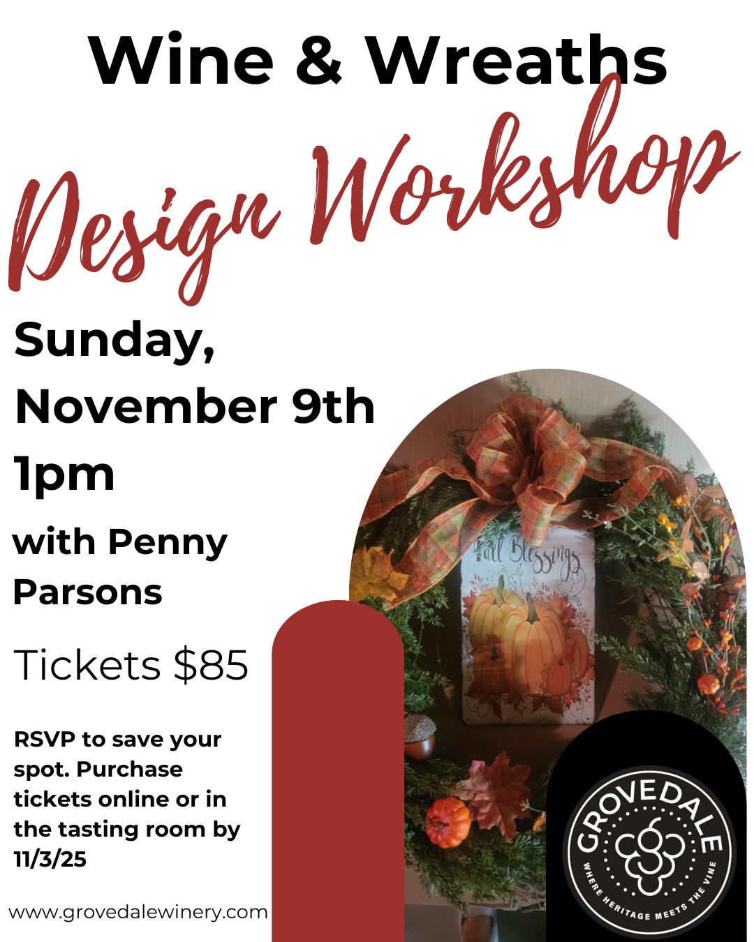 Wine & Wreaths Design Workshop-Event Ticket – Grovedale Winery