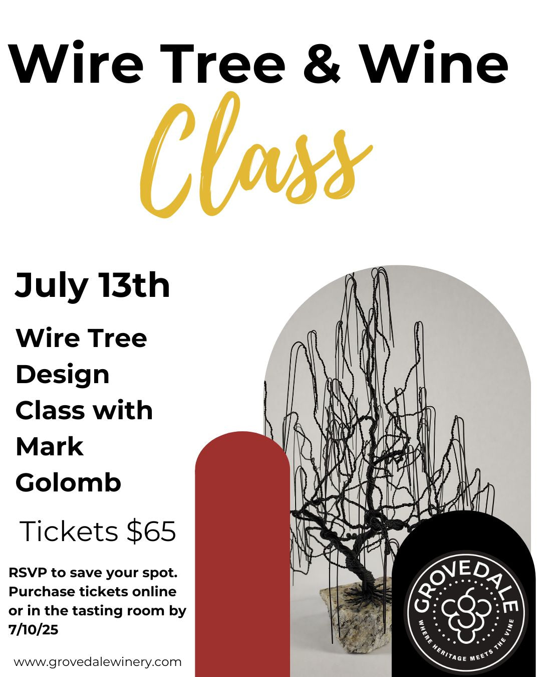 Wire Trees & Wine Class - Event ticket 7.13.25 – Grovedale Winery